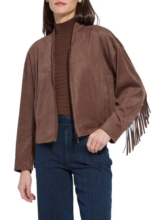 Lyssé Candence Fringe Trim Faux Suede Jacket - Polished Wood