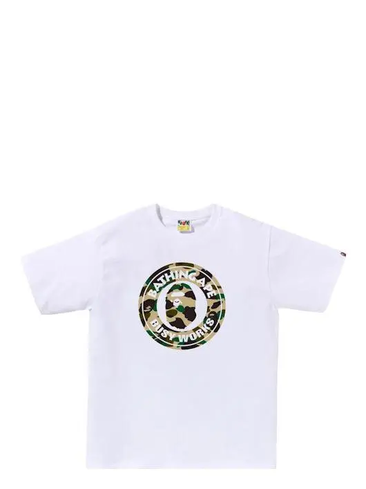 A BATHING APE 1st Camo Busy Works Tee Shirt - White/yellow