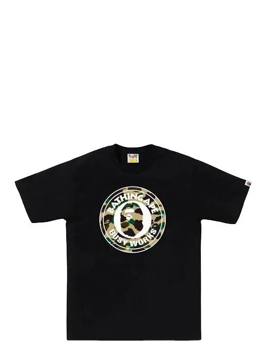 A BATHING APE 1st Camo Busy Works Tee Shirt - Black/yellow