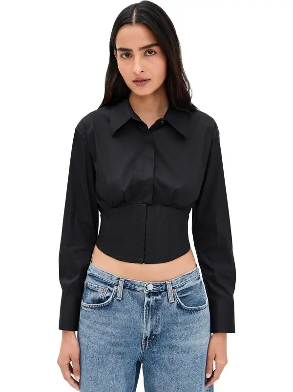 Alice + Olivia Edie Corset Button-down Top - Black