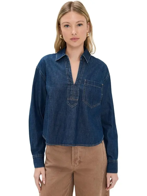 Veronica Beard Khai Denim Top - Bright Blue