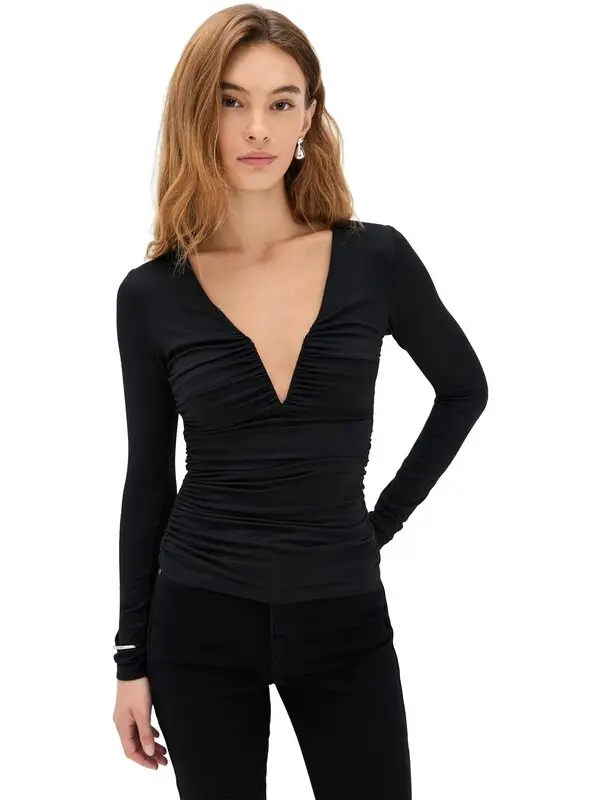 Susana Monaco V-neck Long Sleeve Top - Black