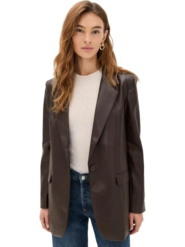 Susana Monaco Faux Leather Boyfriend Blazer - Java