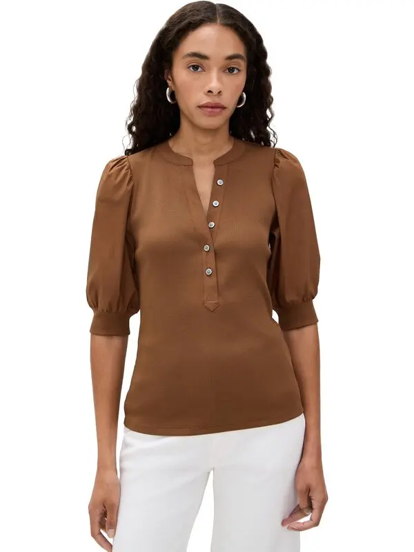 Veronica Beard Coralee Knit Top - Mahogany