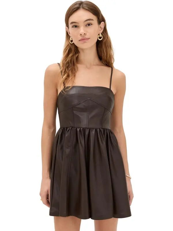 Susana Monaco Faux Leather Corset Flare String Mini Dress - Java