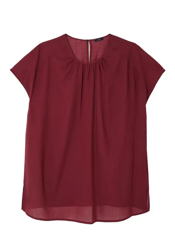 JOSEPH Broca Gathered Wool-blend Crepe Blouse - Red
