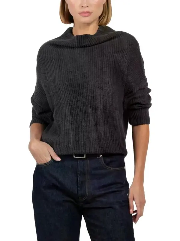 Autumn Cashmere Funnel-neck Ribbed Knit Sweater - Grey