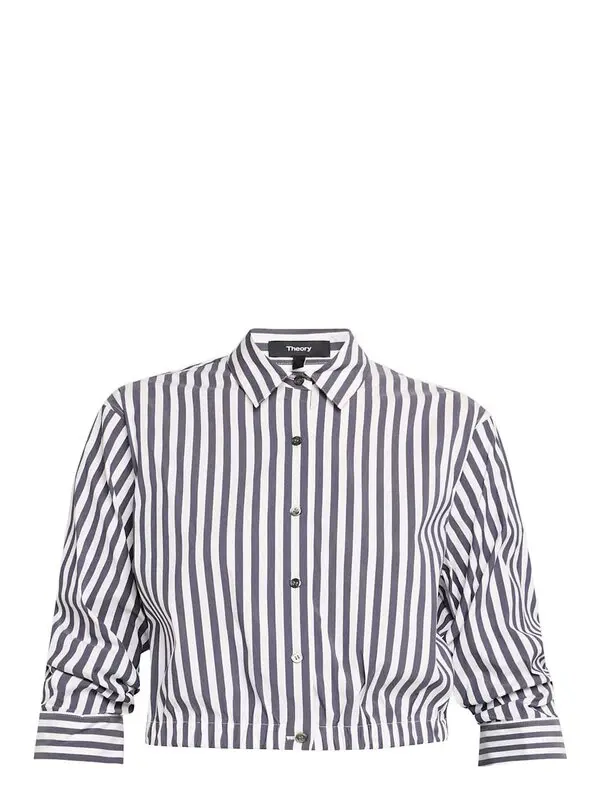 Theory Striped Cropped Button-front Shirt - Blue Multi