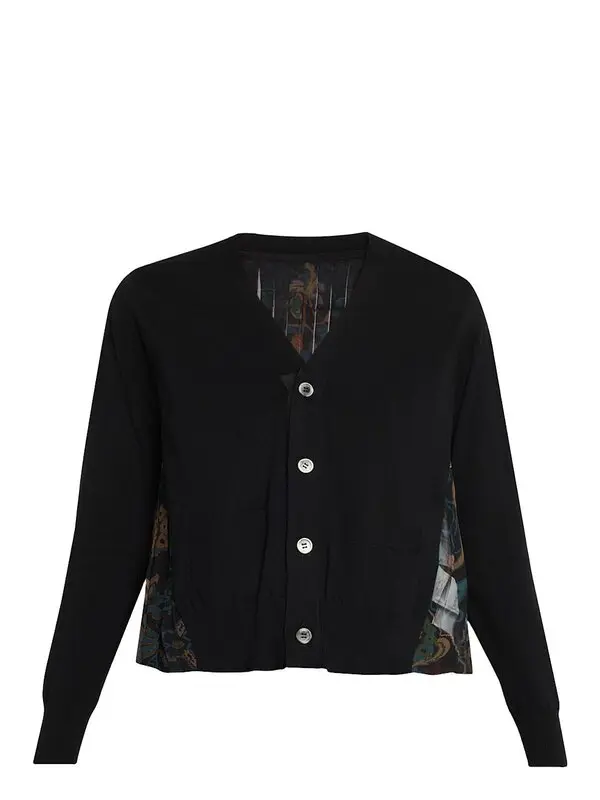 Sacai Hybrid Knit & Floral-print Cardigan - Black X Navy