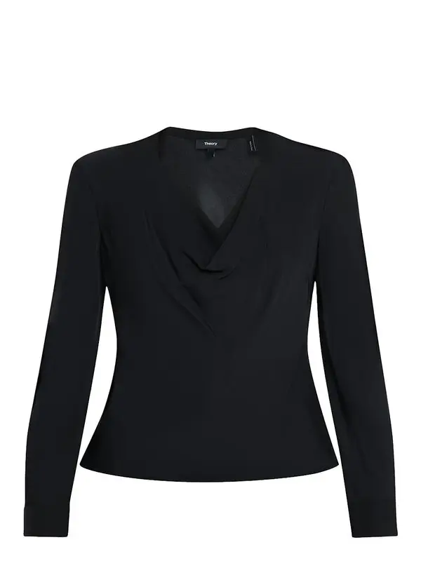 Theory Draped Long-sleeve Silk Blouse - Black