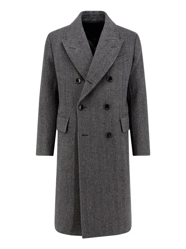 TOM FORD Double-breasted Wool Coat With Herringbone Motif - Grey