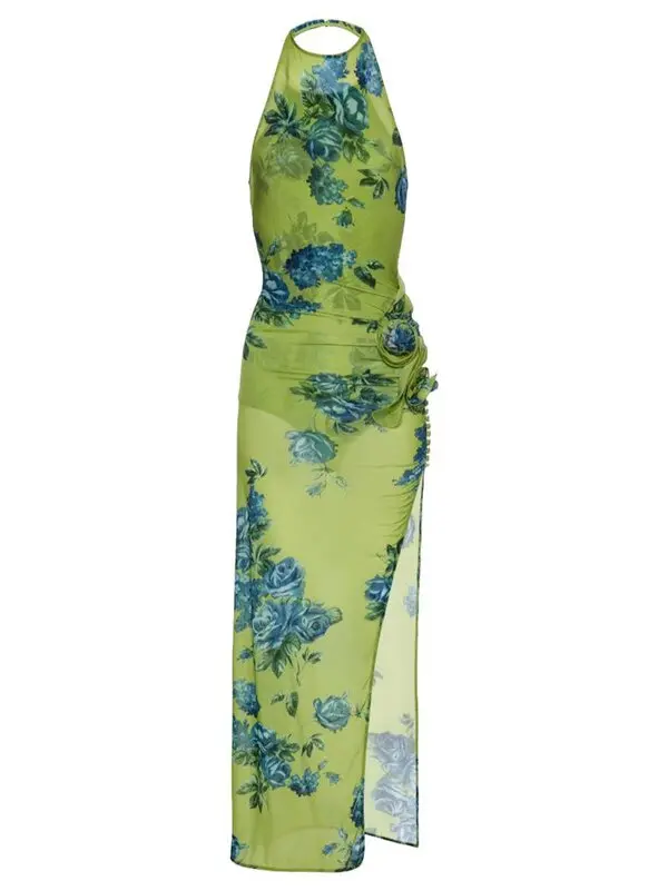 Magda Butrym High Neck Floral Appliqué Midi Dress - Green