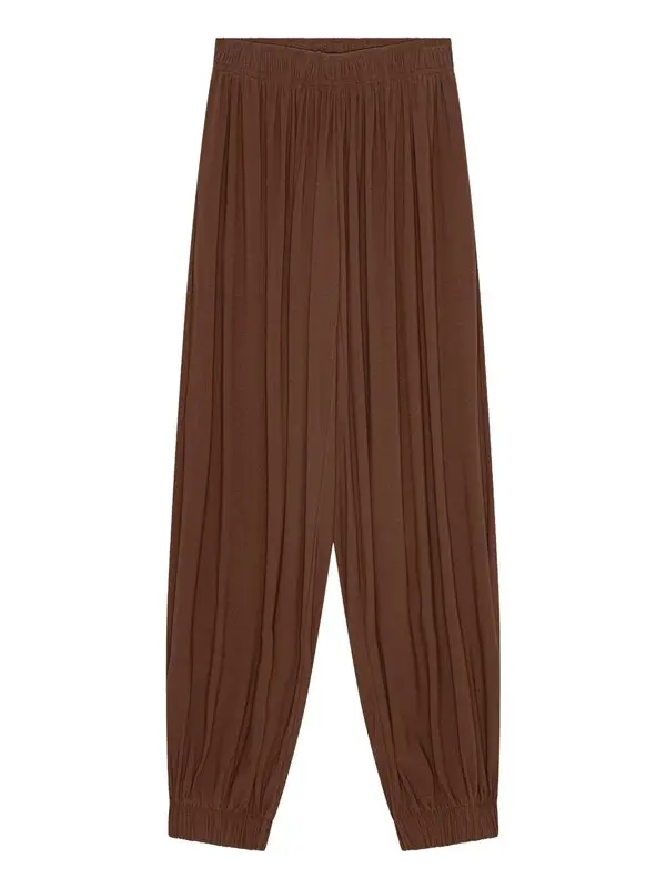 BIRROT Lay1 Gathered Crepe Wide-leg Pants - Bronze