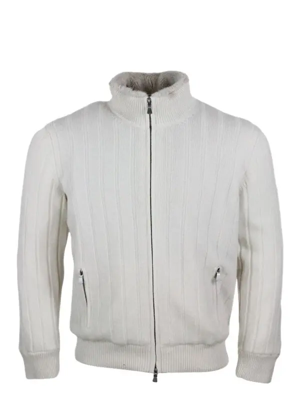 BARBA NAPOLI Cashmere Bomber Jacket - White