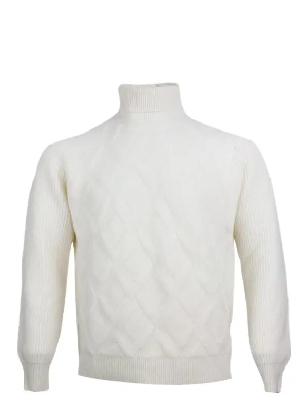 BARBA NAPOLI Turtleneck Wool Sweater Diamond Pattern - White