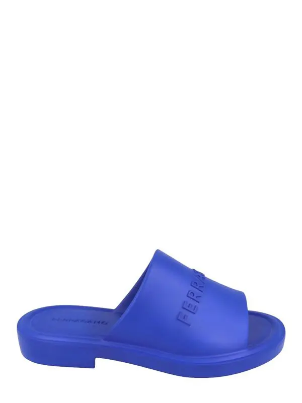 FERRAGAMO Giuneva Logo Embossed Slides - Blue