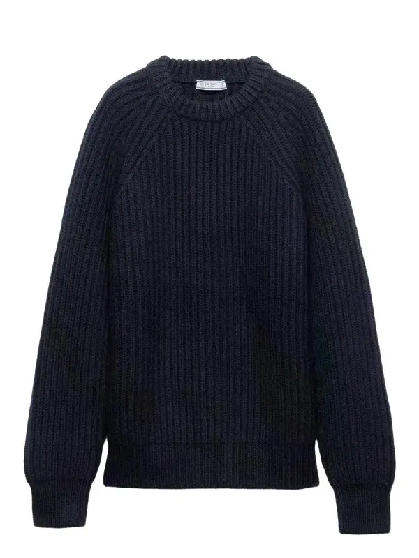 Prada Ribbed-knit Fur-collar Sweater - Blue