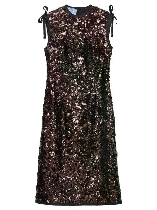 Prada Sequin Embellished Sleeveless Midi Dress - Brown