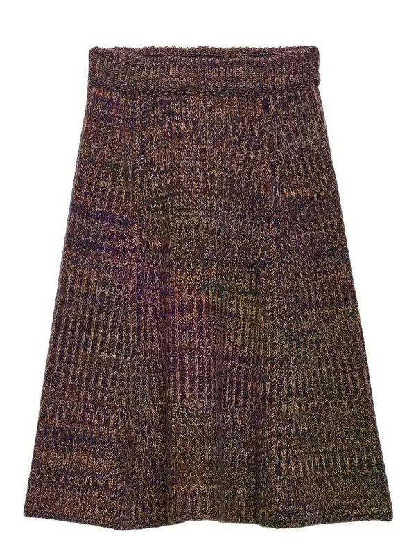Prada Ribbed Flared Knit Midi Skirt - Brown