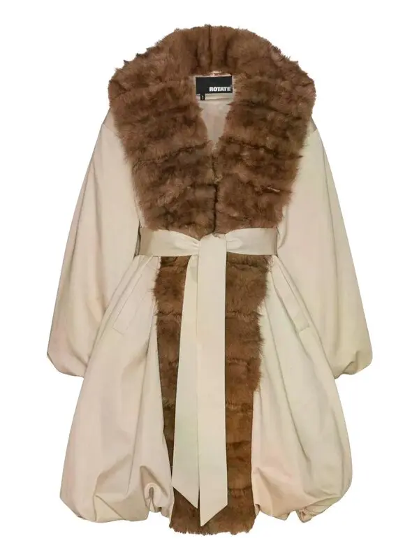 ROTATE BY BIRGER CHRISTENSEN Balloon-hem Coat With Faux Fur Collar - Neutrals