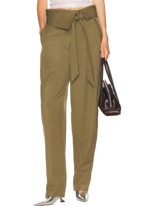 Attico Folded Waist Long Pant - Military Green
