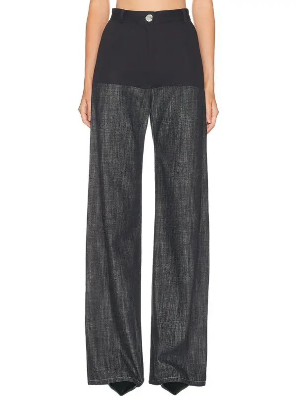 Matthew Bruch High-waisted Combo Straight Leg Trousers - Black Denim