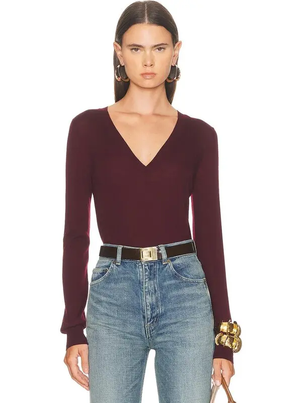 Saint Laurent V-neck Wool Sweater - Bordeaux