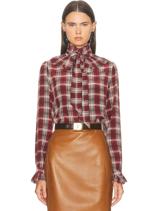 Saint Laurent High Neck Top In Brick - Bordeaux Craie Noir