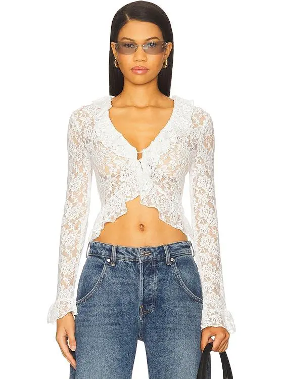 Lioness Long Sleeve Lace Top - Porcelain