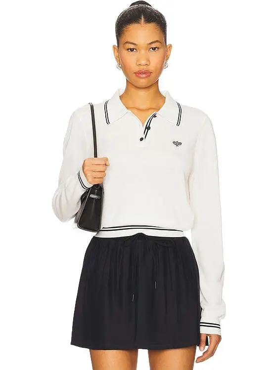 FRAME Long Sleeve Tennis Polo Top - White