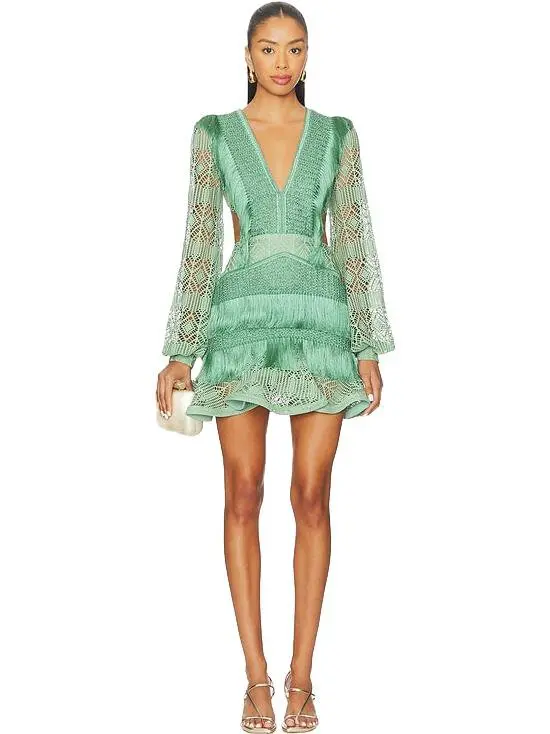 PatBO Samba Fringe Mini Dress - Light Green