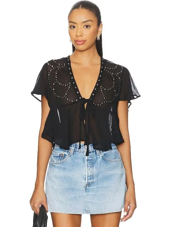 Free People X So Fine Studded Top - Black