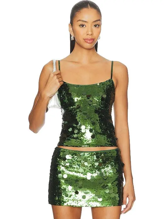 GUIZIO X Paillette Cami Top - Dark Forest Green
