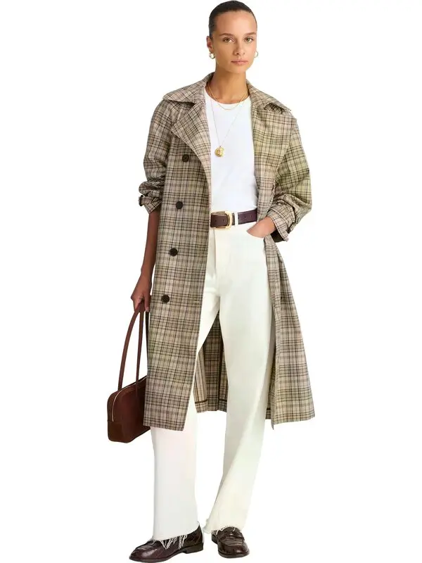 Madewell Plaid Double-breasted Trench Coat - Khaki