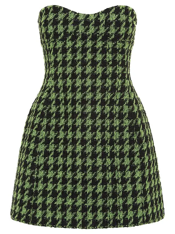 LEO LIN Rayna Houndstooth Tweed Mini Dress - Green