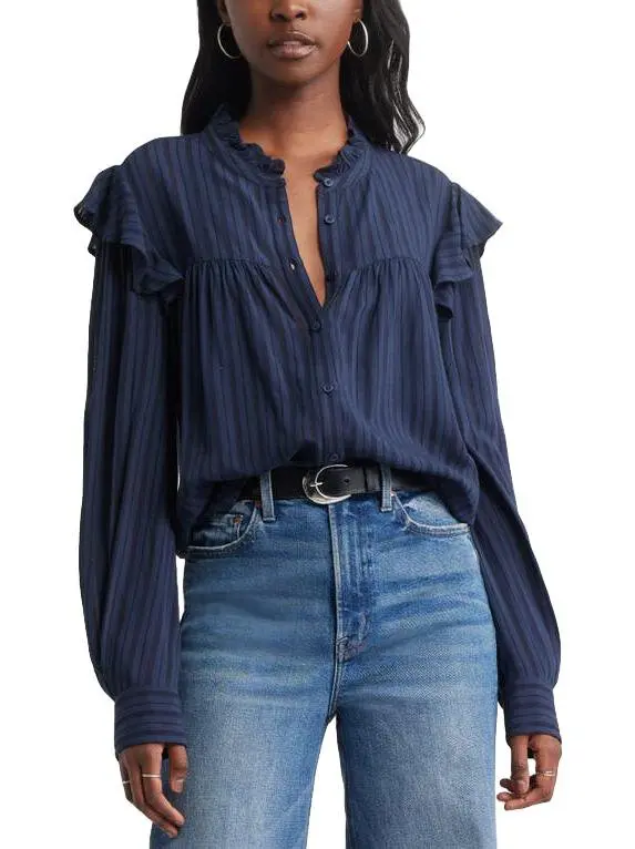 Treasure & Bond Ruffle Button-up Shirt - Navy Still