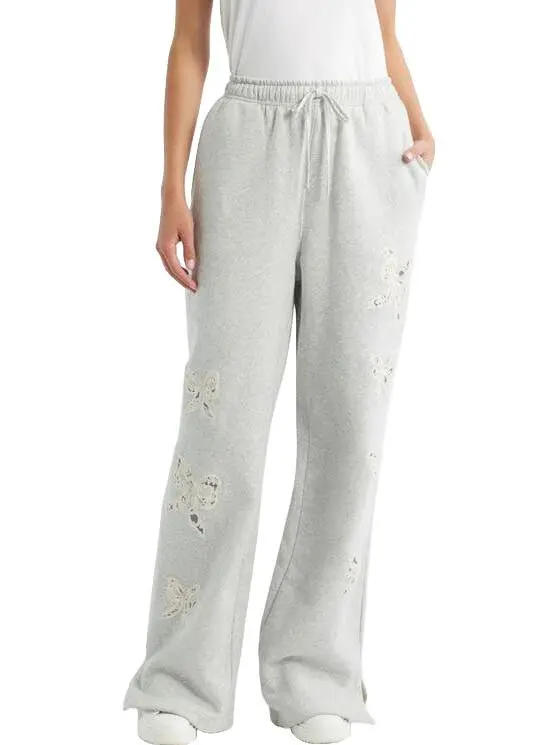 LoveShackFancy Elma Lace Sweatpants - Heather Grey