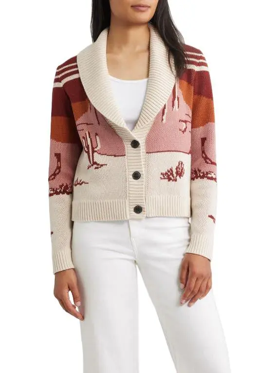 Pendleton Western Scenic Cotton Cardigan - Brick/rose Multi