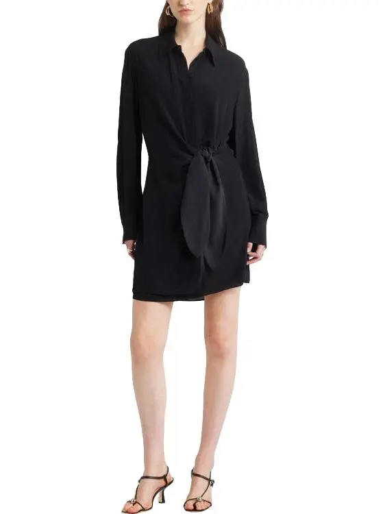 Nordstrom Tie Waist Long Sleeve Shirtdress - Black