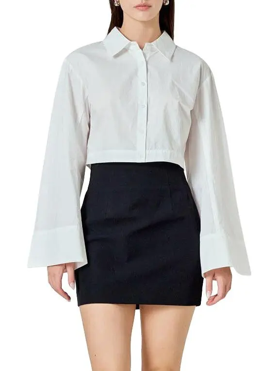 Endless Rose Flare Sleeve Button-up Crop Shirt - White