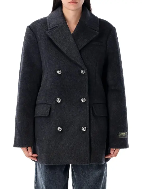 GANNI Tailored Double-breasted Coat - Grey