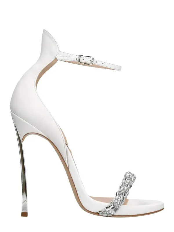Casadei Leather Blade Starlink Strap Heeled Sandals - White