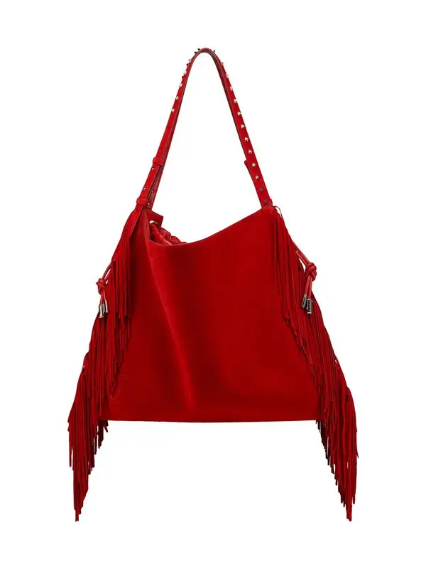 CHRISTIAN LOUBOUTIN Baggy Suede Tote Bag With Fringing - Red