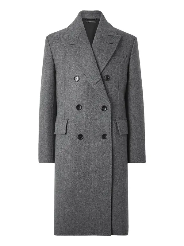 TOM FORD Double-breasted Herringbone Wool Overcoat - Gray
