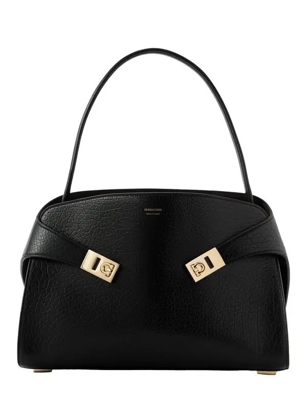 FERRAGAMO Hug Maxi Cracked-leather Tote - Black
