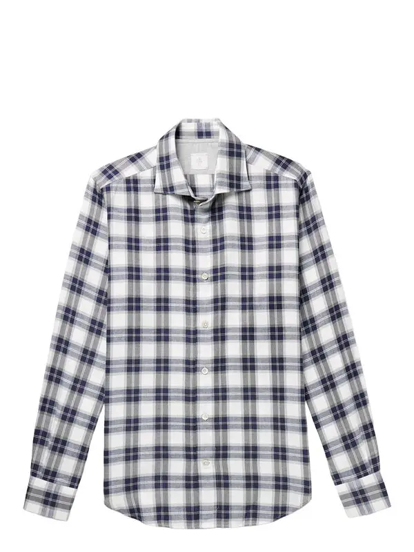 Eleventy Checked Cotton And Lyocell-blend Flannel Shirt - Blue