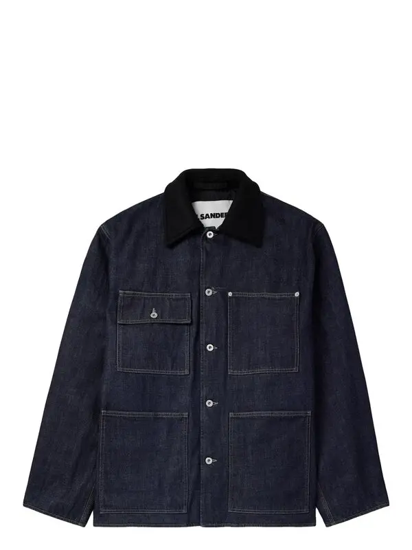 JIL SANDER Oversized Wool-felt Trimmed Denim Jacket - Blue