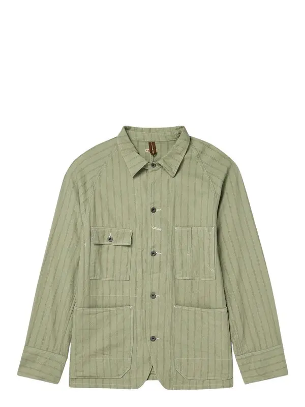Kapital Gibson Striped Linen And Cotton-blend Overshirt - Green