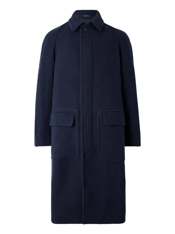 DRAKE'S Balmacaan Wool Coat - Blue