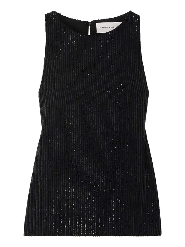 Veronica De Piante Alizeh Sequin-embellished Striped Gauze Tank - Black